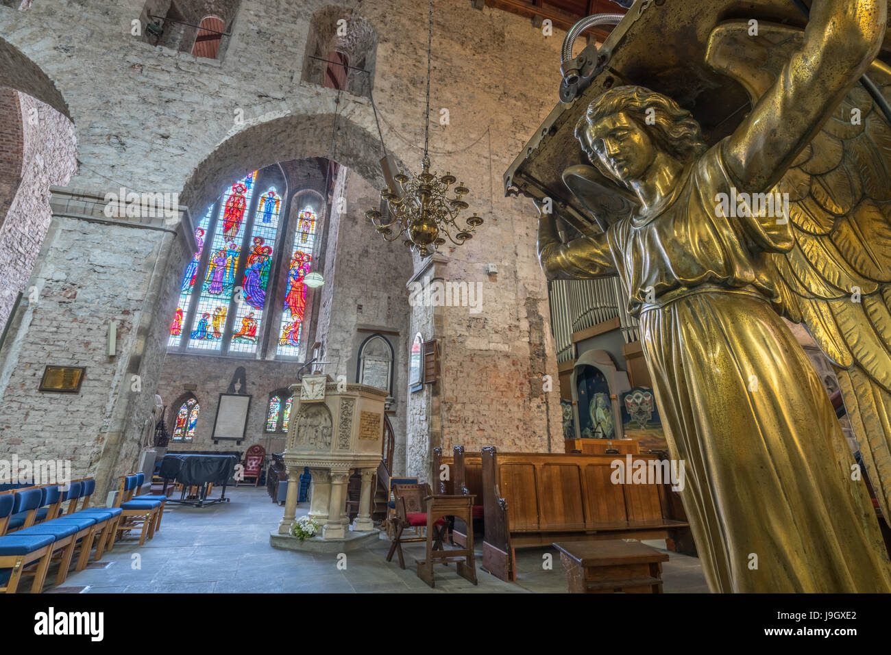 Limerick, Ireland - April 2017 : Golden angel figure inside of the Old ...