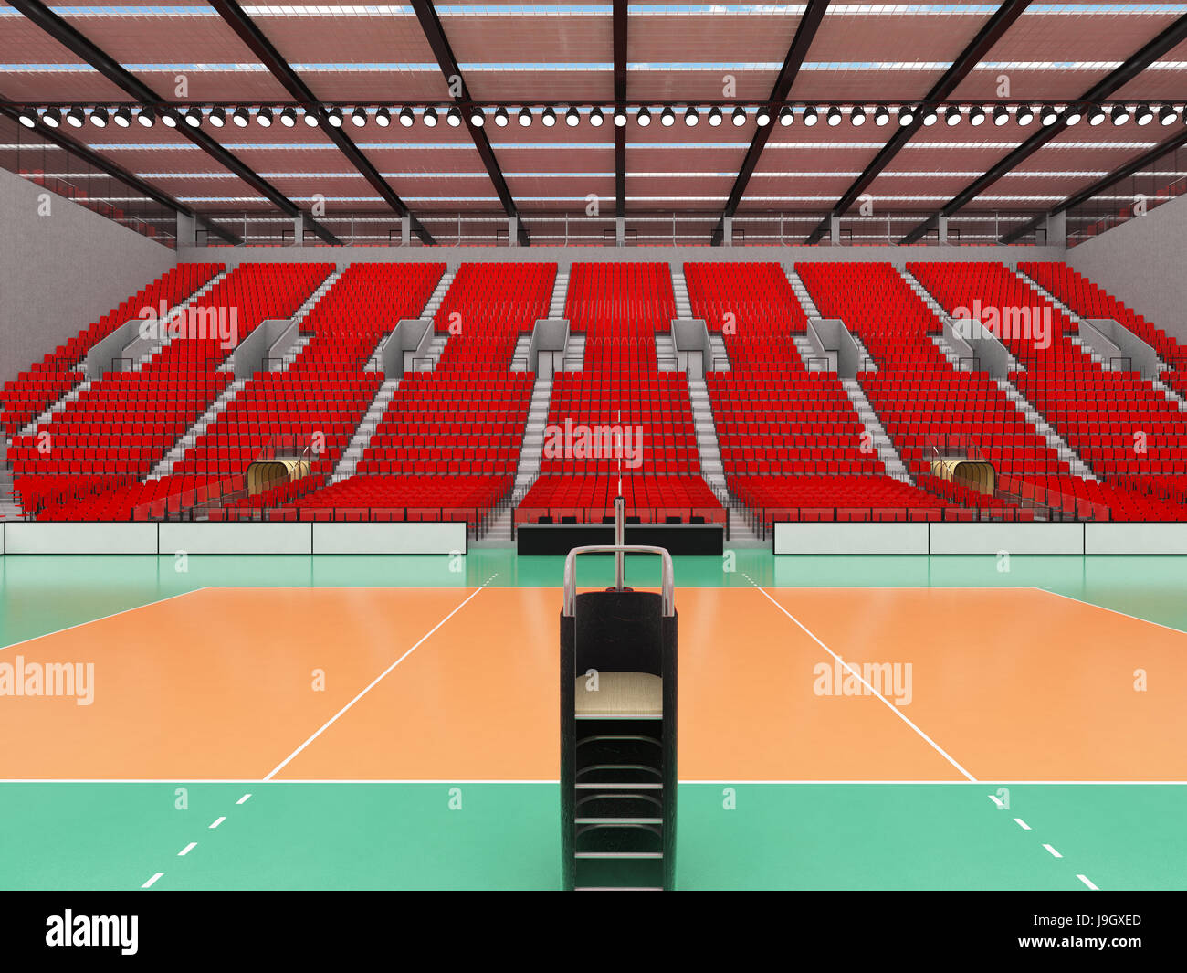 3D render of beautiful sports arena for volleyball with floodlights and ...
