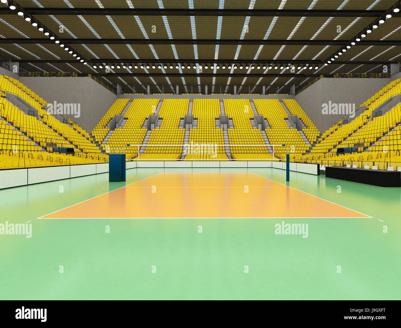 3D render of beautiful sports arena for volleyball with floodlights and ...