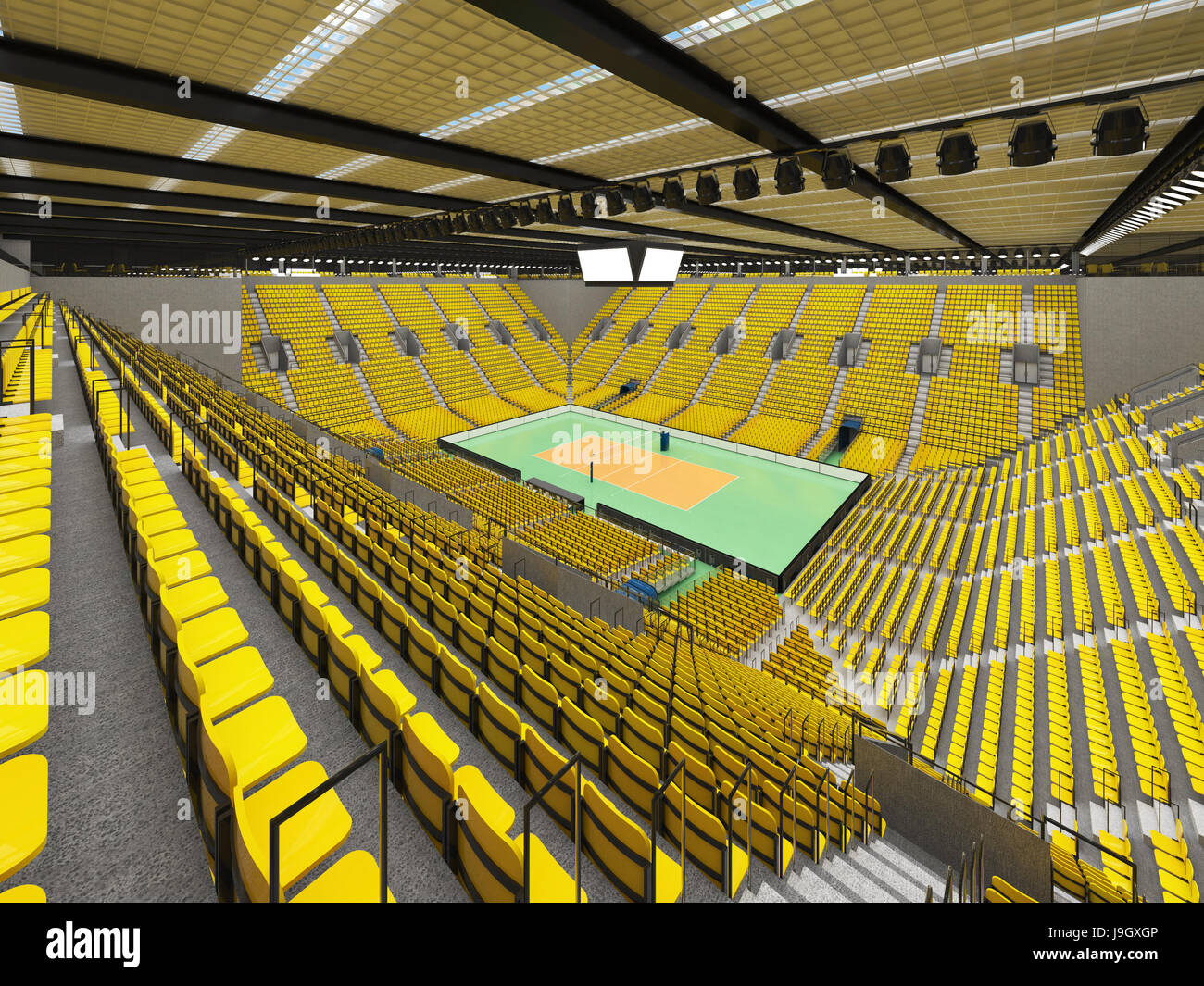 3D render of beautiful sports arena for volleyball with floodlights and ...