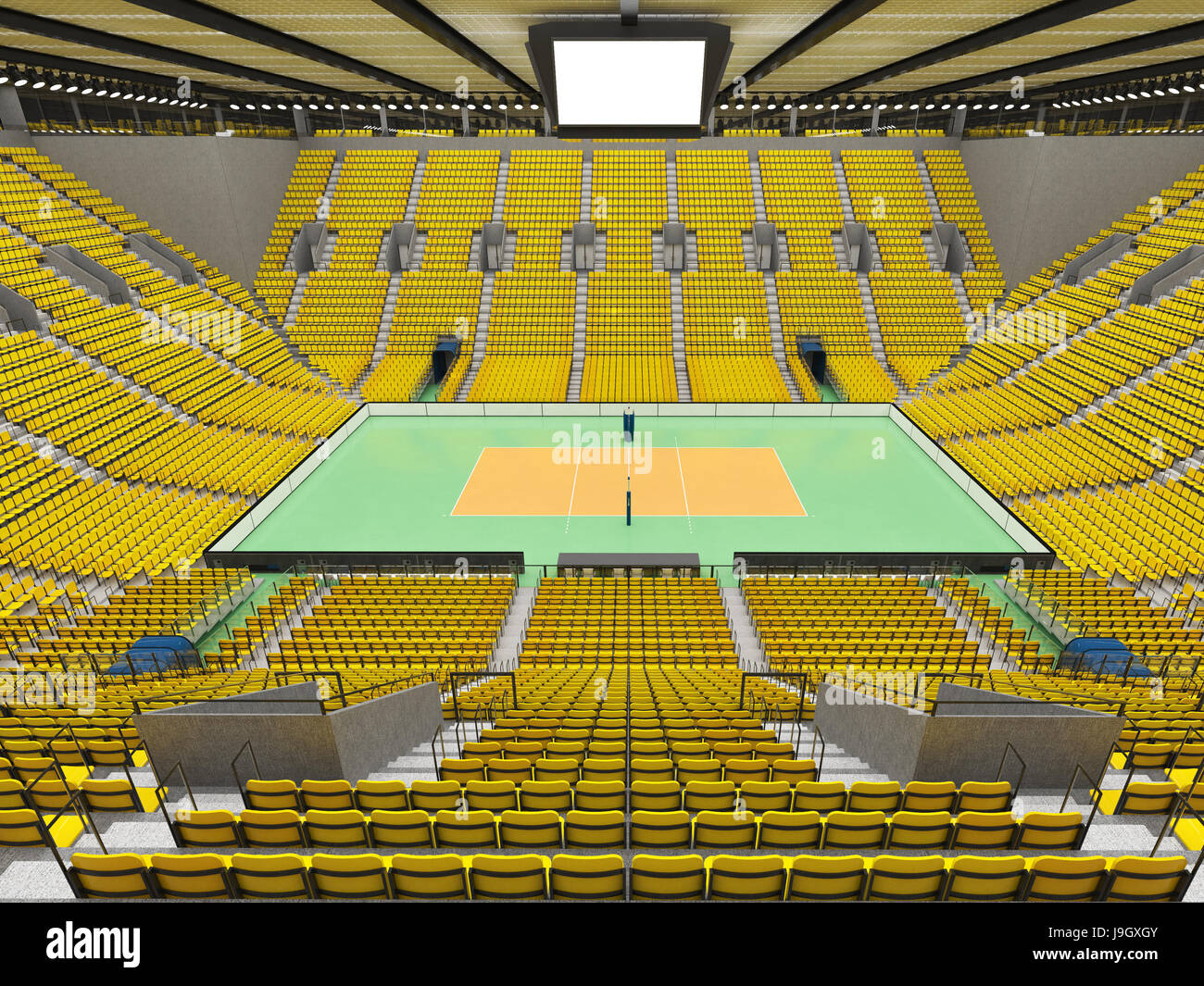 3D render of beautiful sports arena for volleyball with floodlights and ...