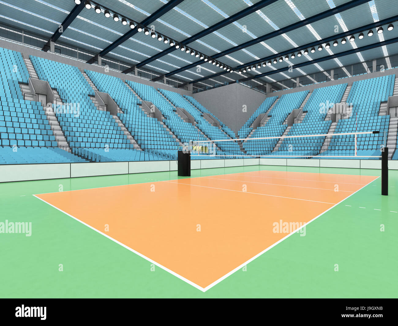 3D render of beautiful sports arena for volleyball with floodlights and ...