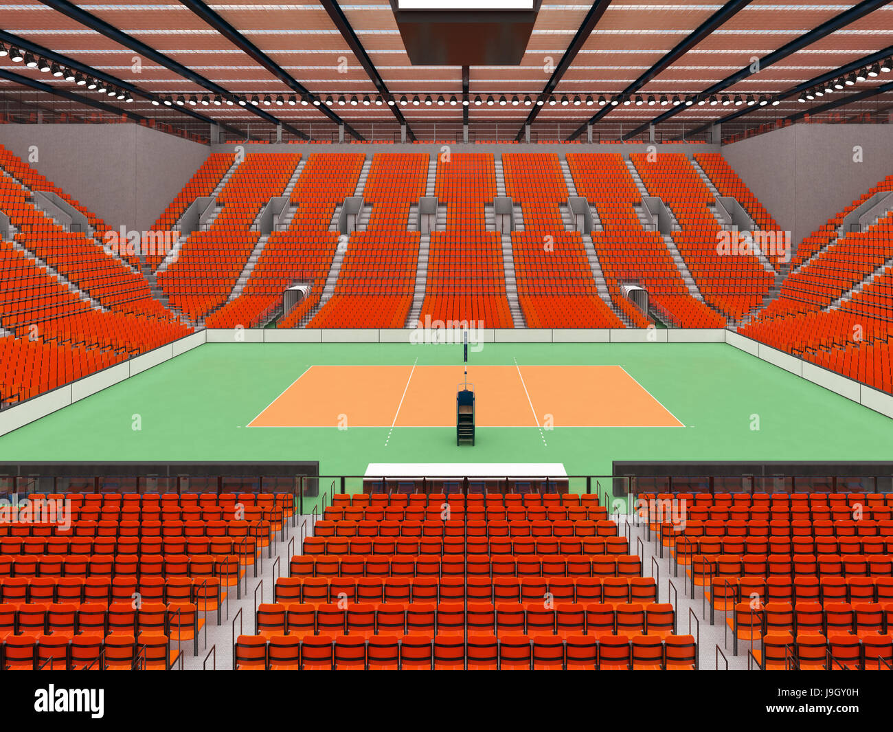 3D render of beautiful sports arena for volleyball with floodlights and ...
