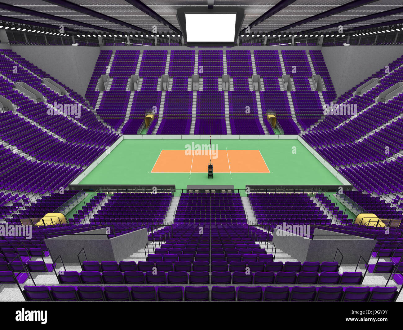 3D render of beautiful sports arena for volleyball with floodlights and ...