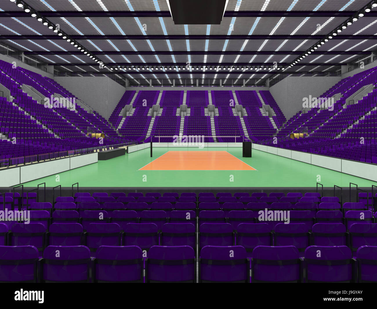3D render of beautiful sports arena for volleyball with floodlights and ...
