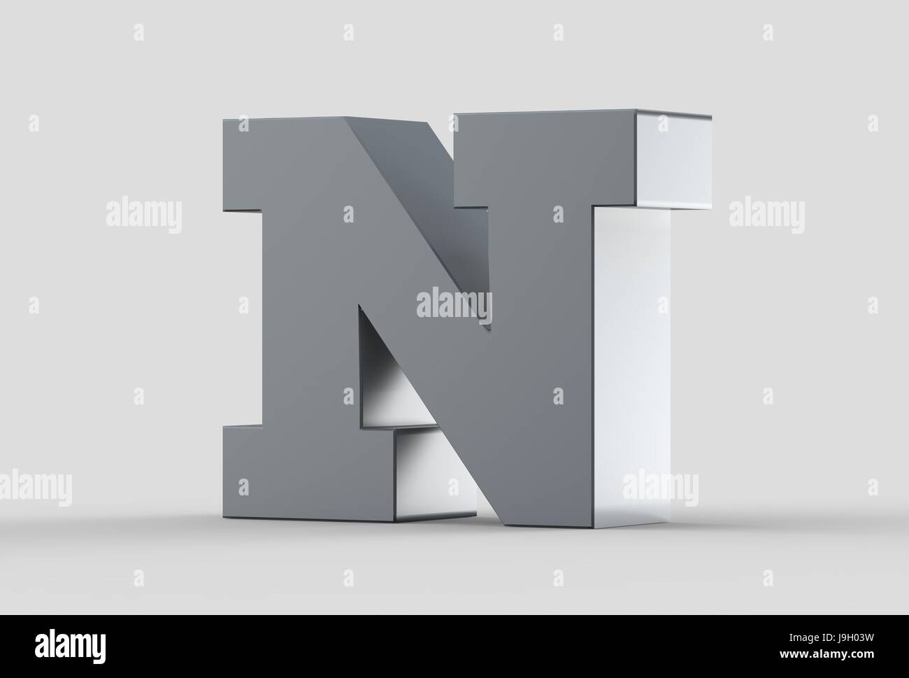 3D extruded uppercase letter N isolated on soft gray background. 3D ...