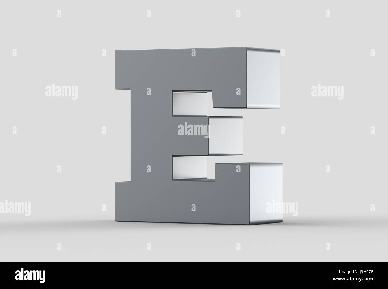 3D extruded uppercase letter E isolated on soft gray background. 3D ...