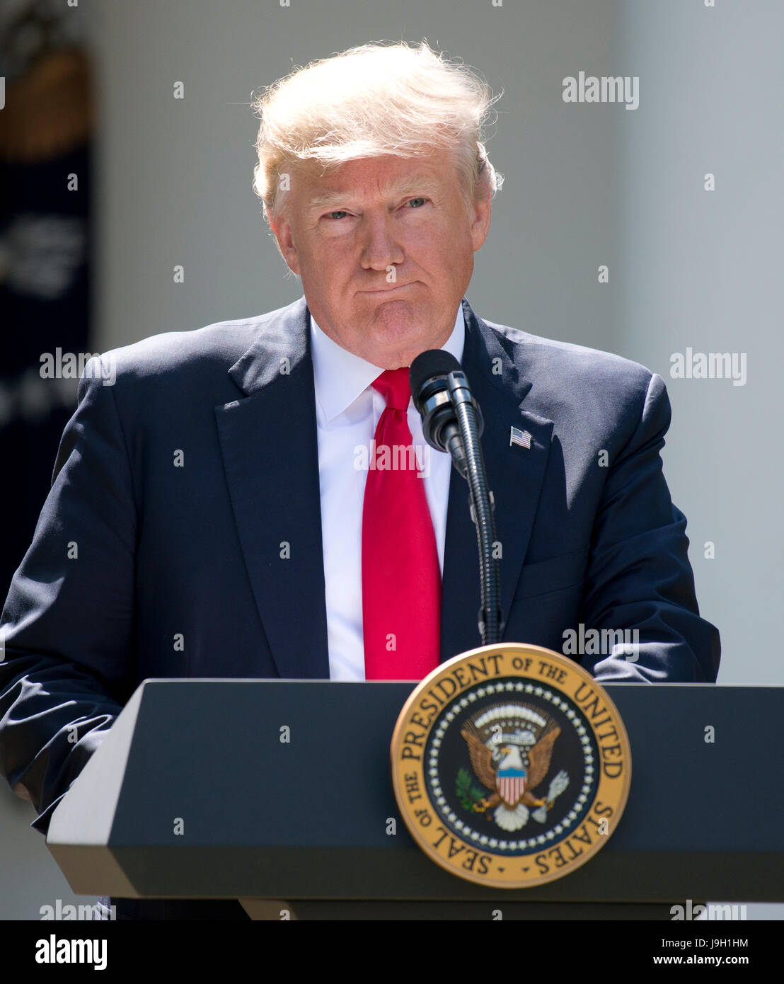United States President Donald J. Trump makes a statement regarding the ...