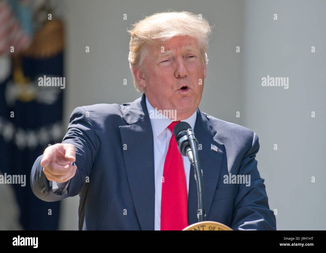 United States President Donald J. Trump makes a statement regarding the ...