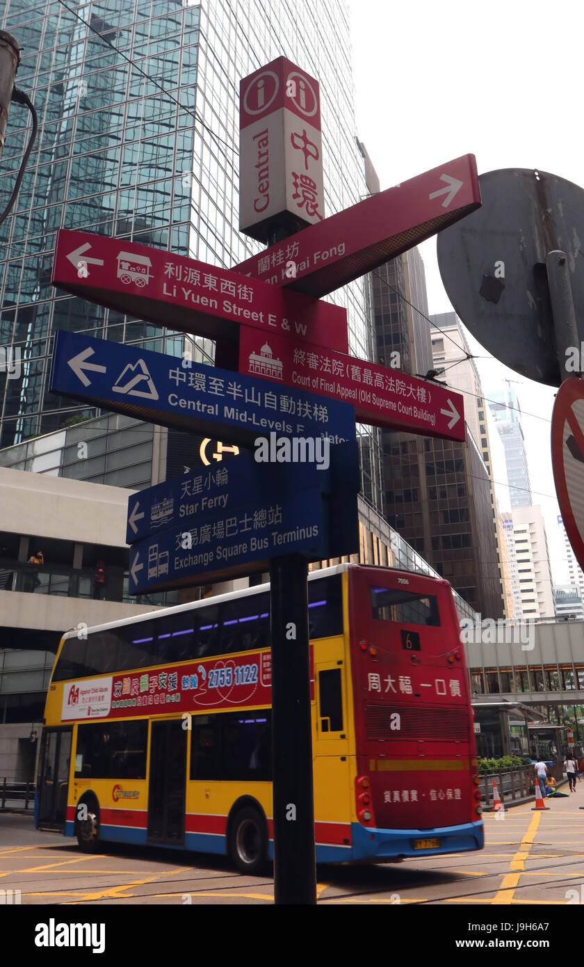 Hong Kong, China. 30th May, 2017. A bus passes by the signs in Hong ...