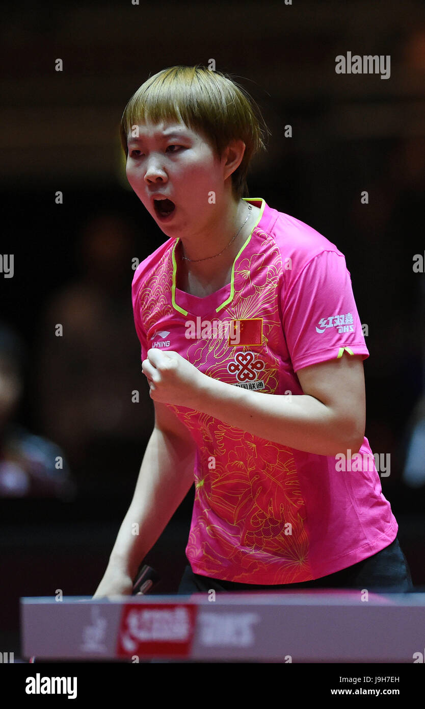 Dusseldorf, Germany. 2nd June, 2017. Zhu Yuling of China celebrates ...