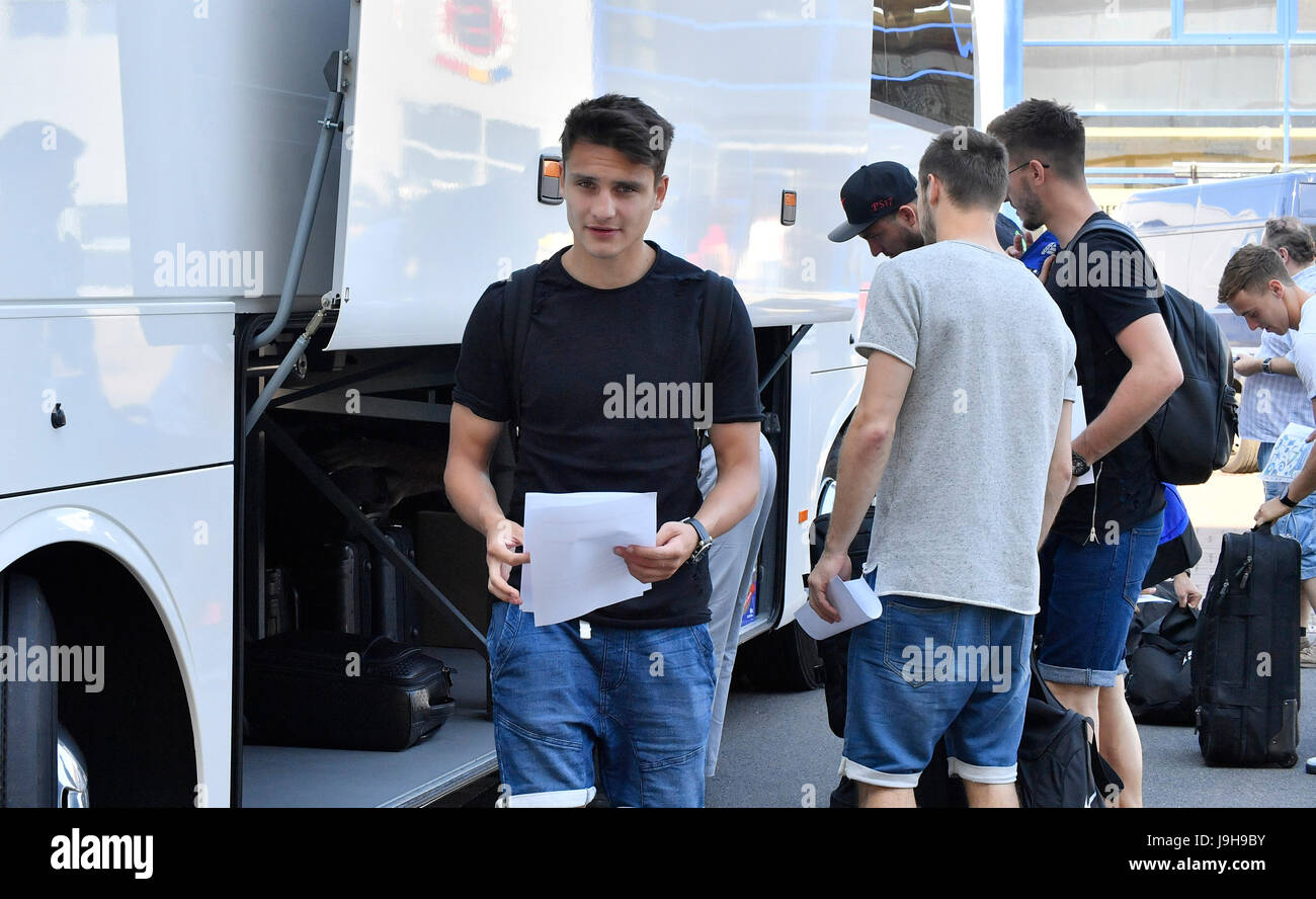 Player Ales Mateju is seen before the Czech national team leave Prague ...