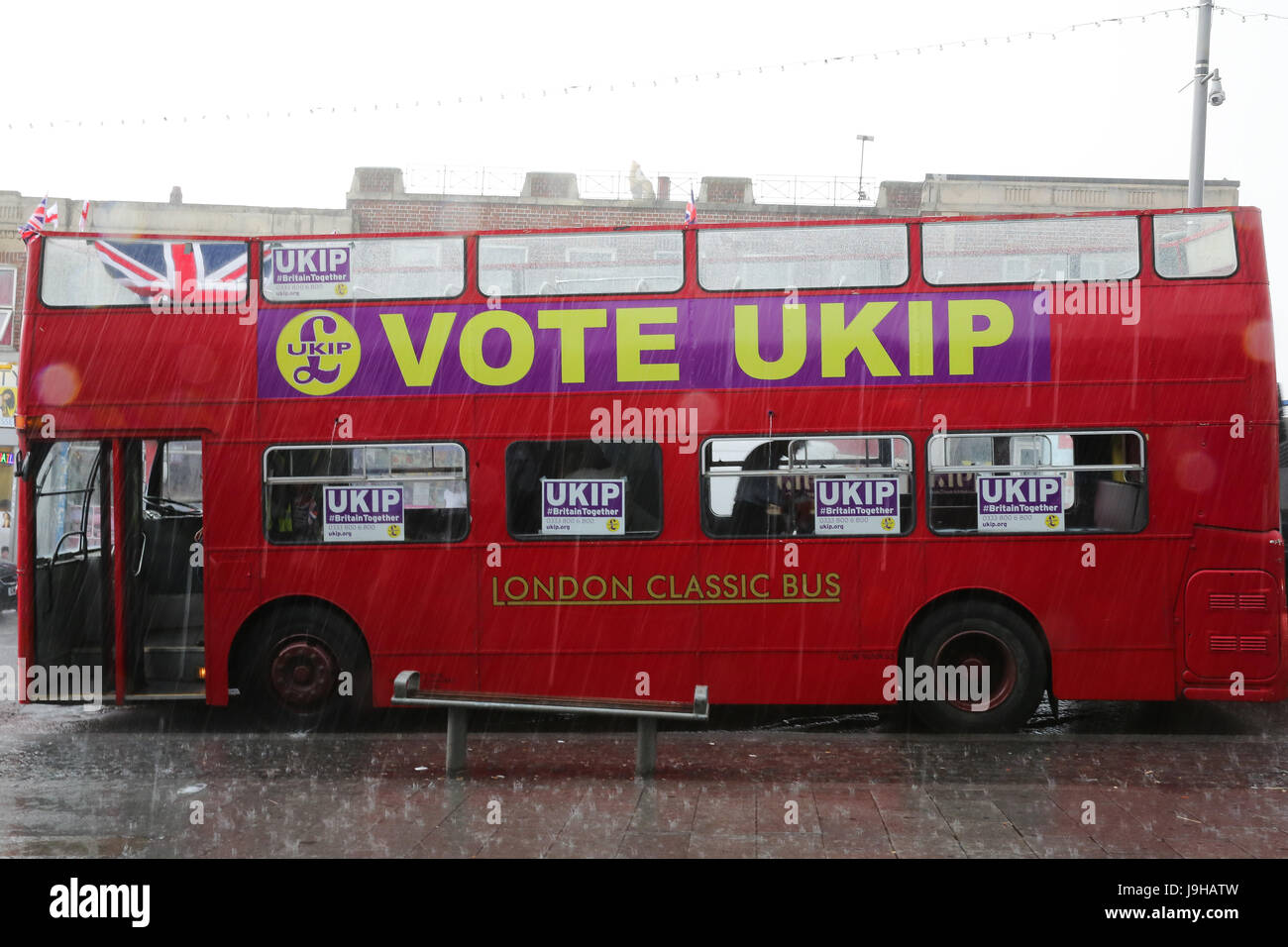 London, UK. 2nd June, 2017. UKIP's open top bus. Credit: Dinendra Haria ...