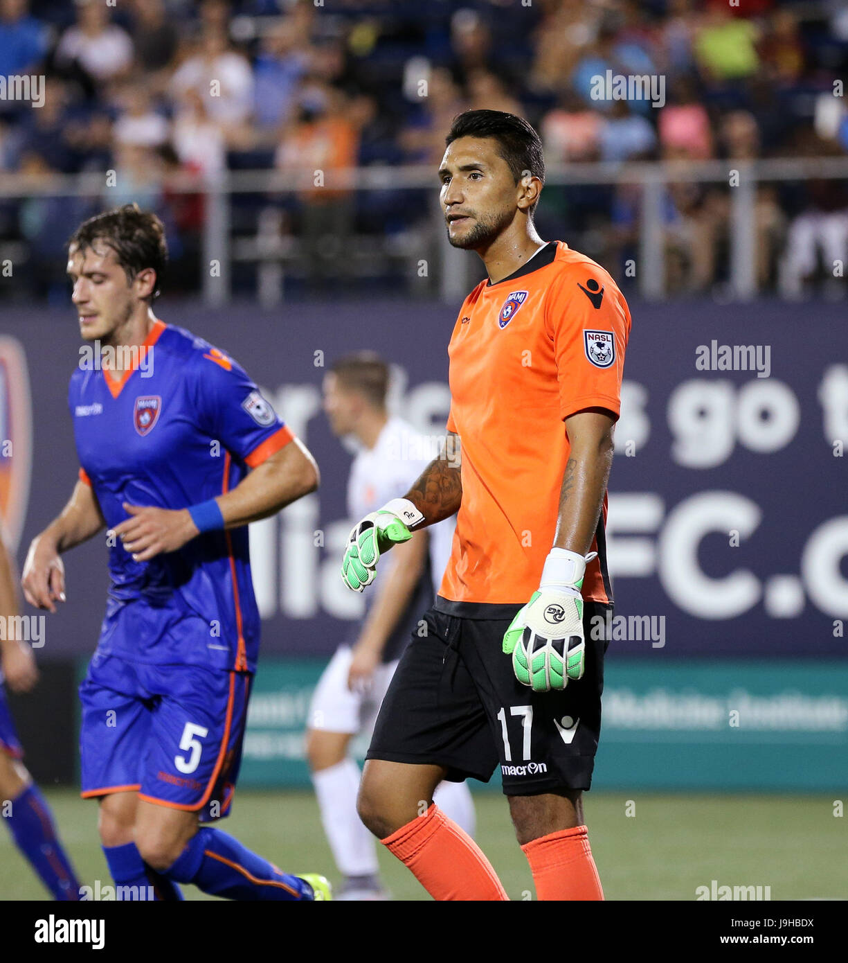 May 27, 2017: Miami FC goalkeeper Mario Daniel Vega (17) looks on ...