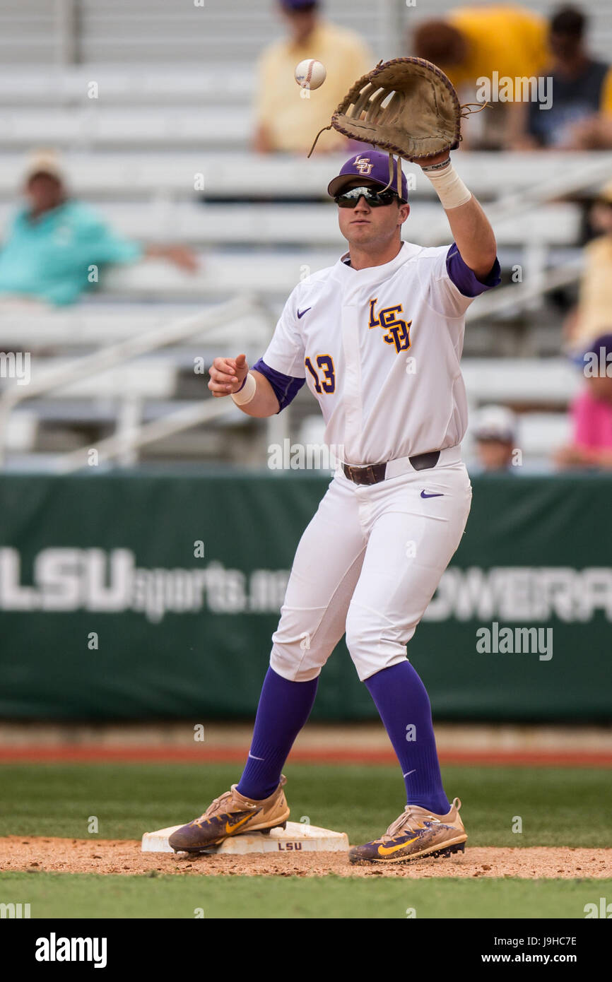 June 01, 2017: LSU catcher Nick Coomes (13) warming up before the Baton ...