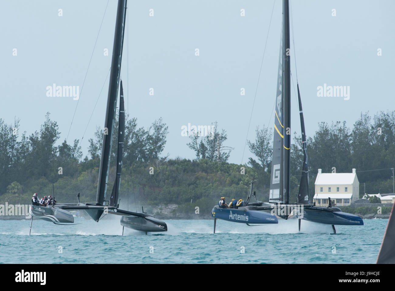 The Great Sound, Bermuda. 2nd June 2017. Artemis Racing (SWE) and Soft ...