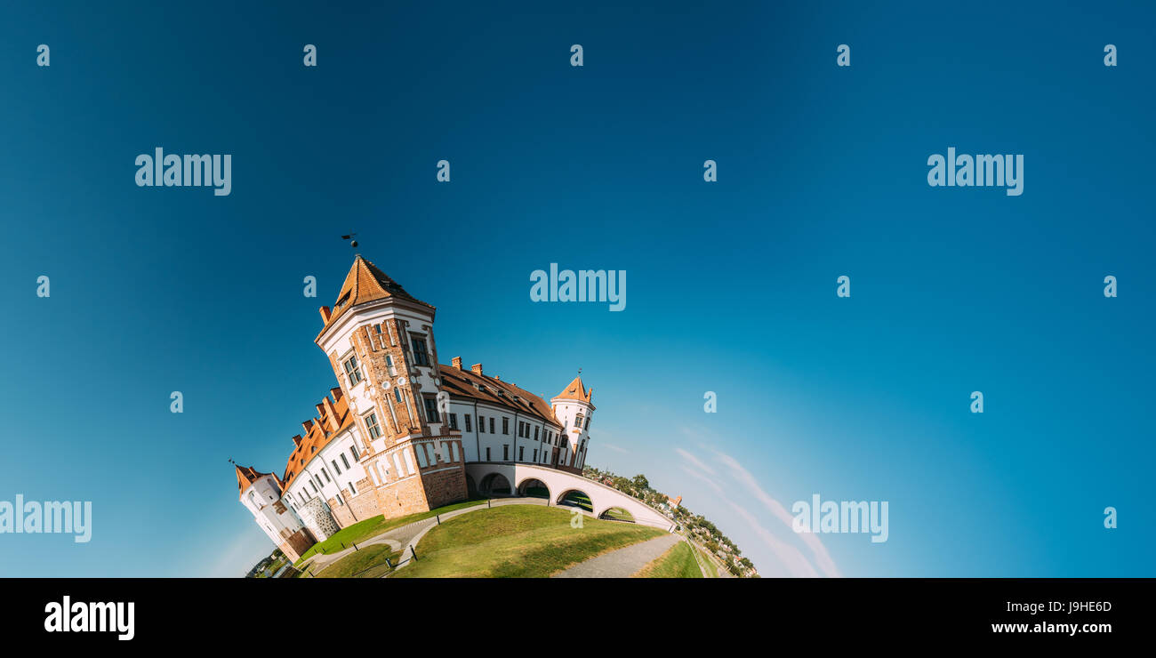 Mir, Belarus. View Of Old Towers Of Mir Castle Complex On Blue Sunny ...