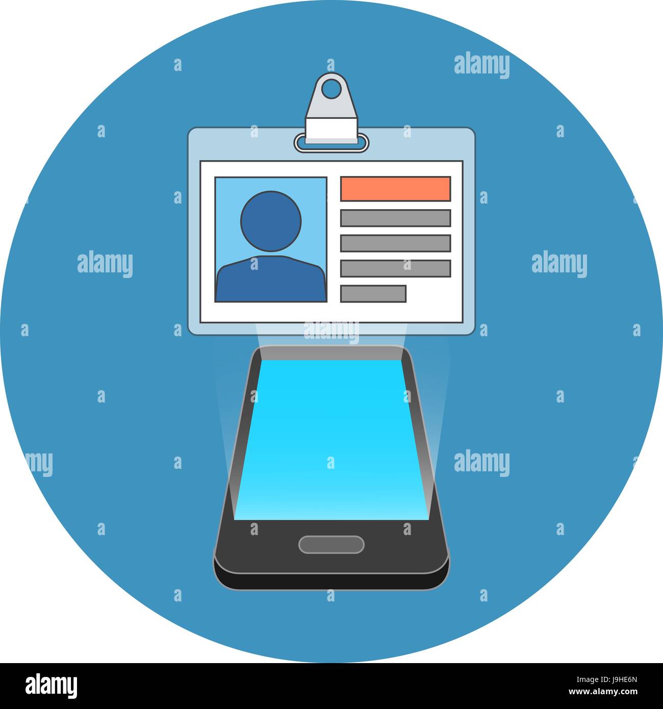 Smartphone user ID, profile concept. Isometric design. Icon in blue ...