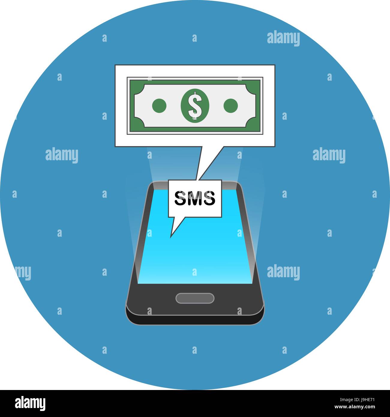 Smartphone sms transaction concept. Isometric design. Icon in blue ...