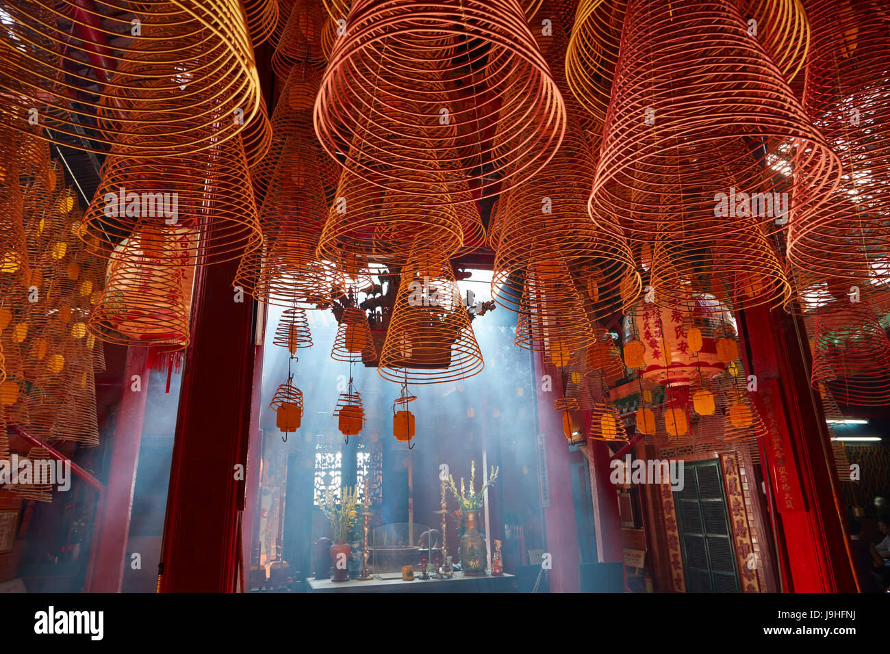 Smoke and incense coils, inside Ong Pagoda, Can Tho, Mekong Delta ...