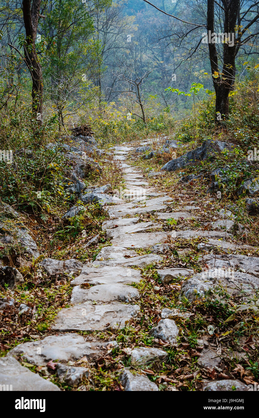 The ancient stone path in the mountain Stock Photo - Alamy