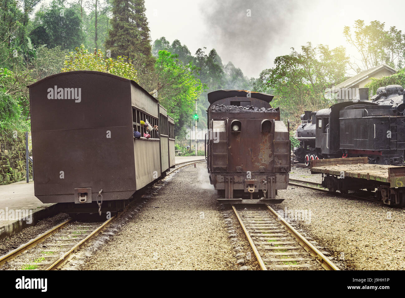 Changing of the direction of the steam narrow-gauge train with local ...