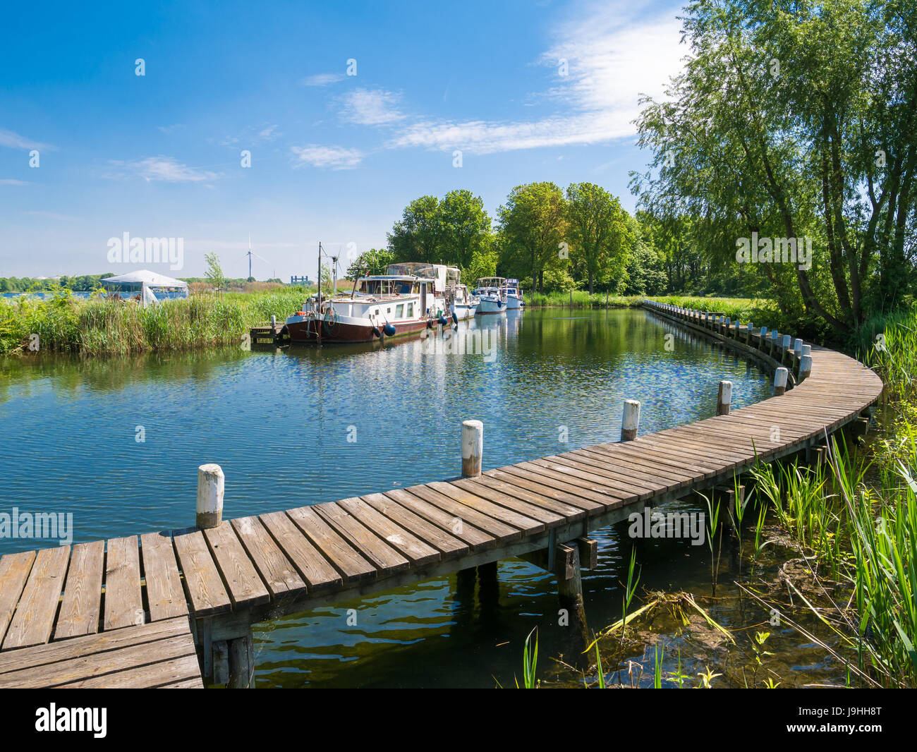 Recreation area with motor yachts at Lake Brielse Meer near Brielle ...