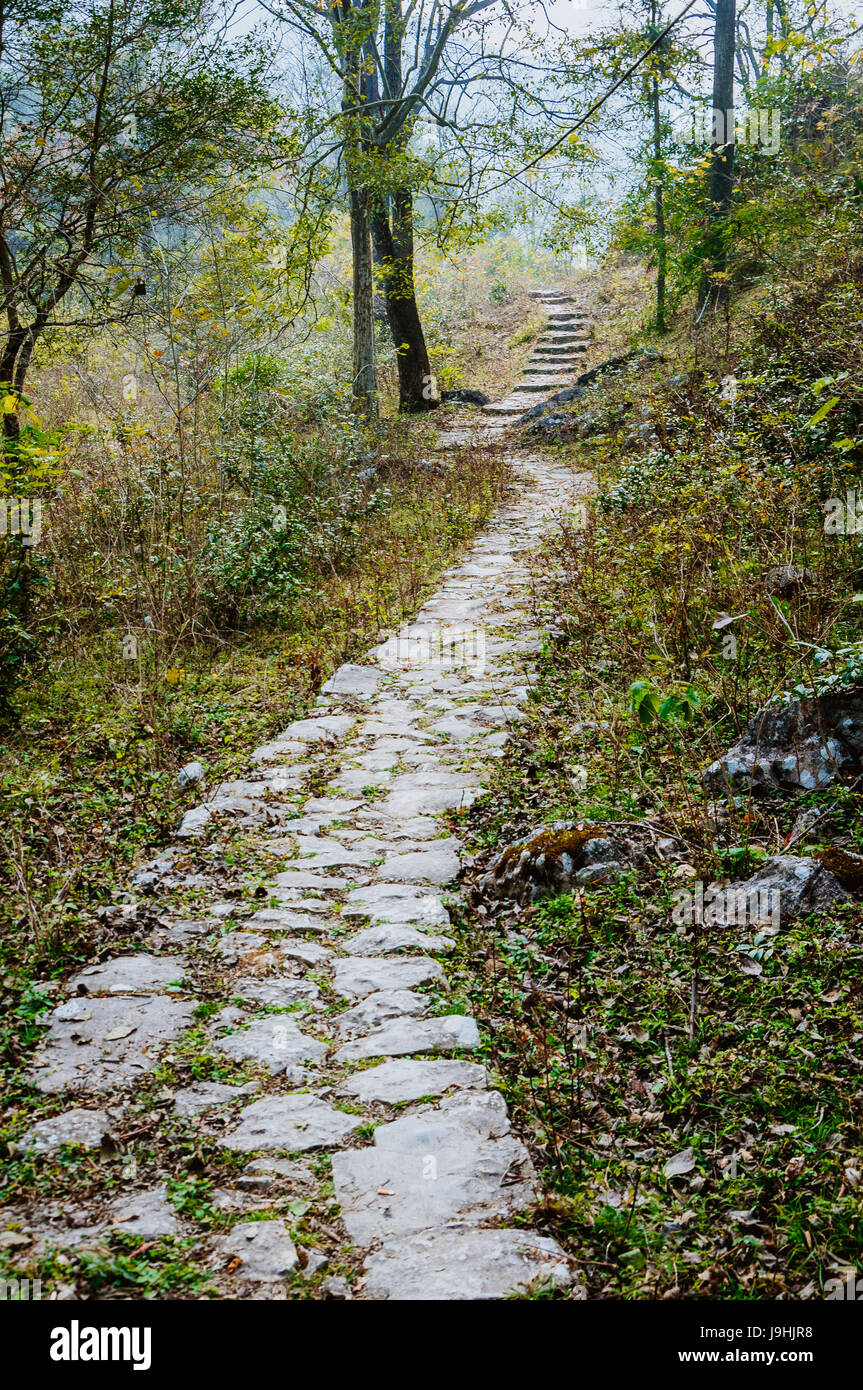 The ancient stone path in the mountain Stock Photo - Alamy