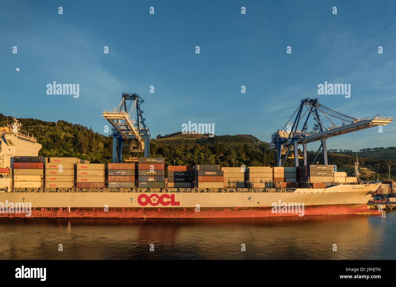 Port Chalmers, New Zealand - March 15, 2017: The loaded OOCL Dalian ...