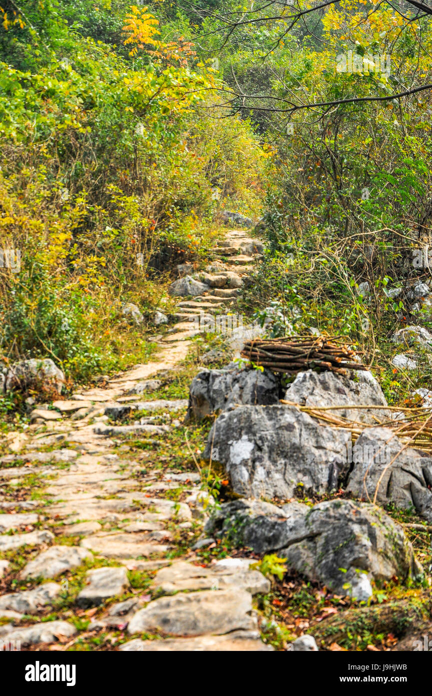 The ancient stone path in the mountain Stock Photo - Alamy