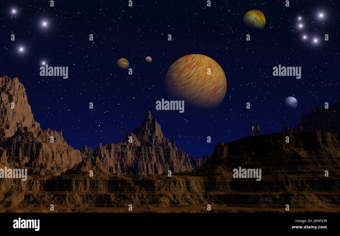 mountains, universe, moon, space, solar system, celestial bodies, stars ...