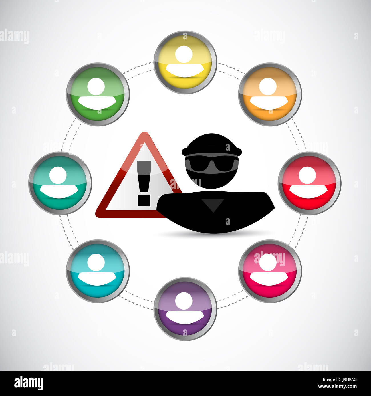 personal identity warning. hacker inside network concept illustration ...