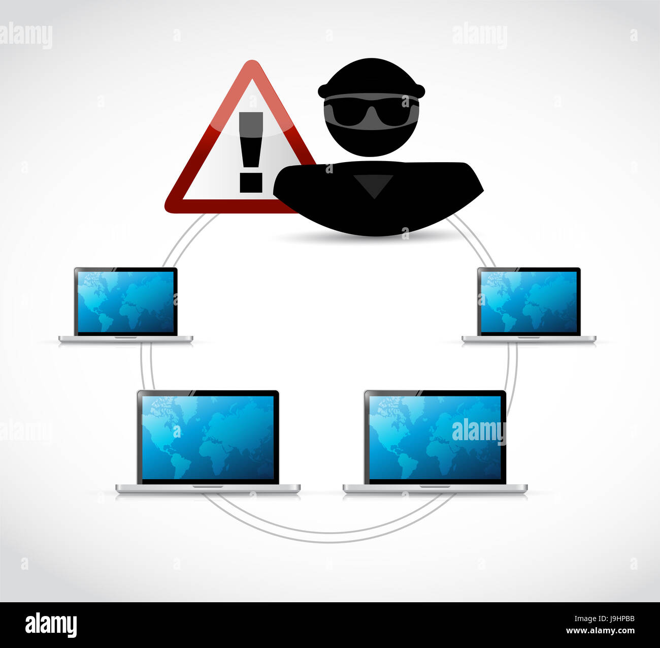 Hacker over a computer network illustration isolated over white Stock ...