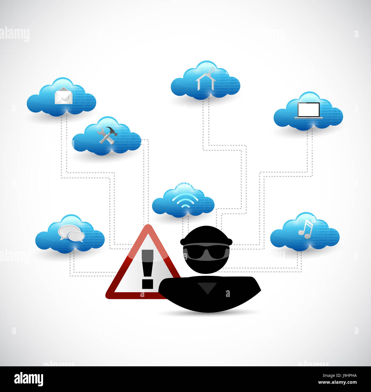 Hacker hitting a link of tools. Security warning concept illustration ...