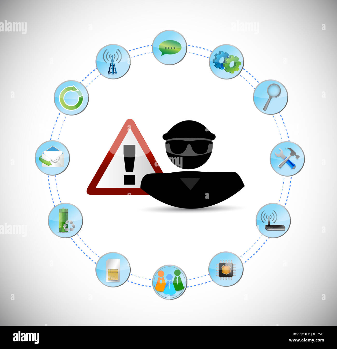 hacker inside a link network. security warning concept illustration ...