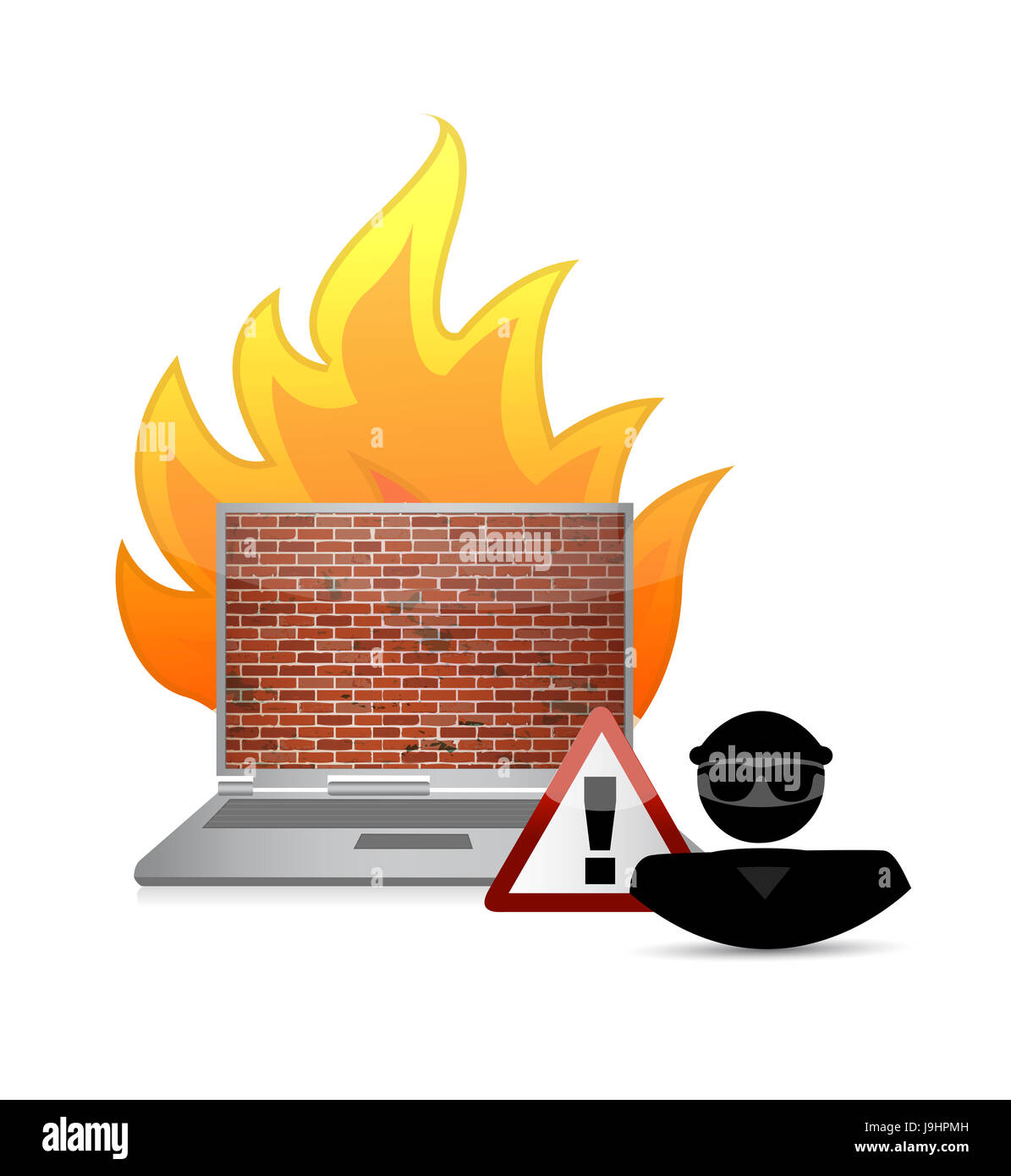 hacker and fire wall security warning illustration design isolated over ...