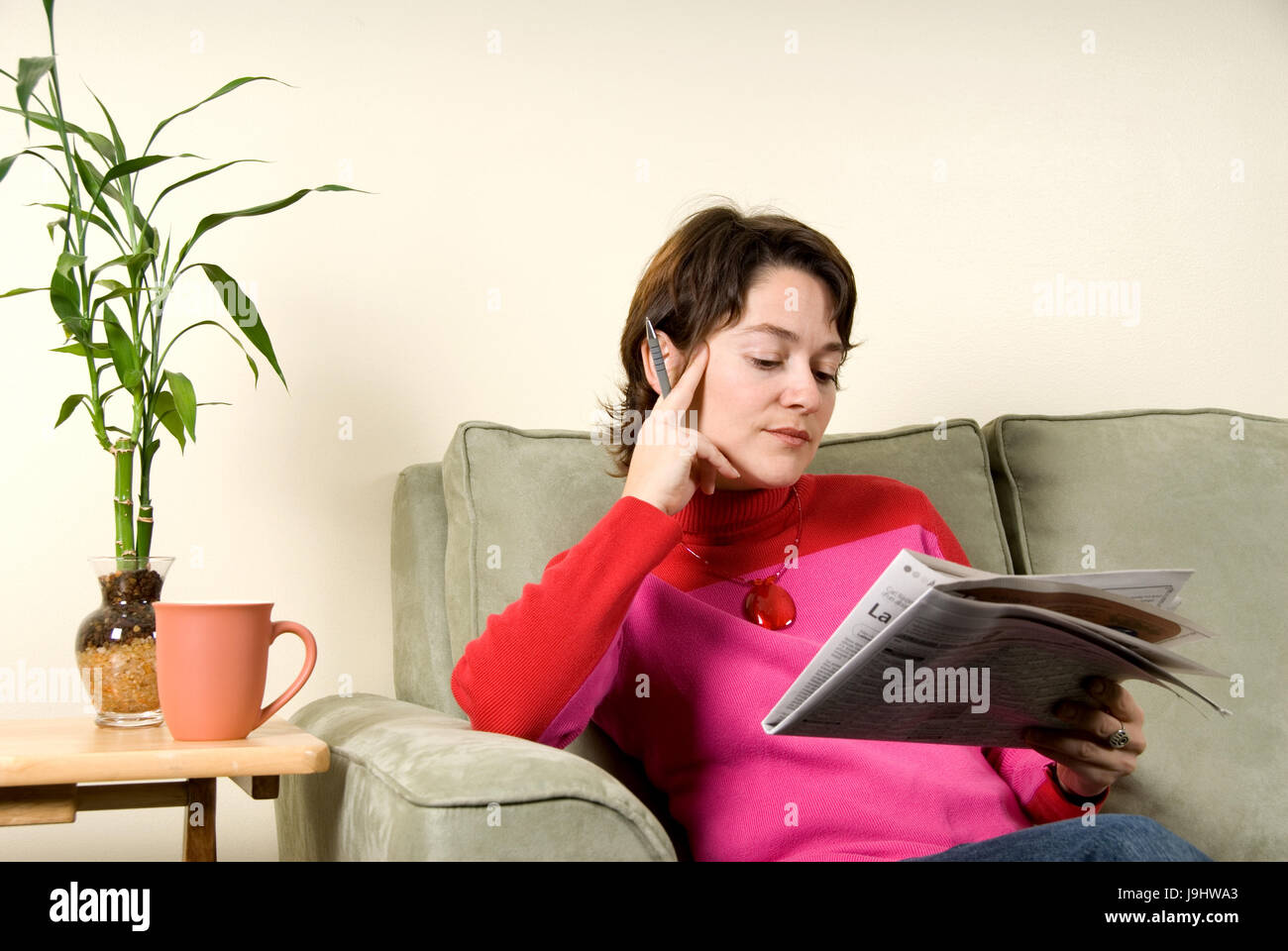 woman, newspaper, journal, cup, humans, human beings, people, folk ...