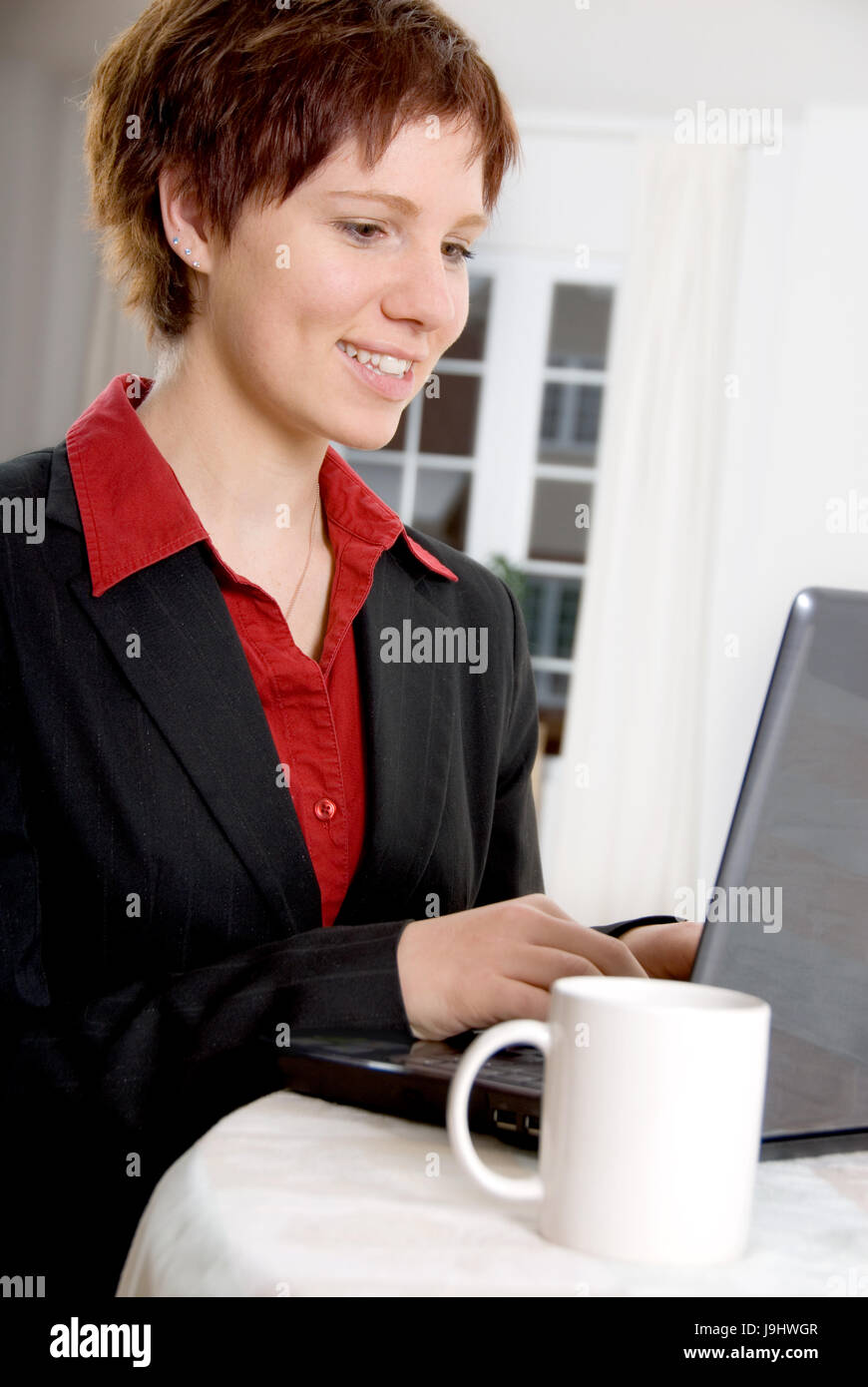 woman, cup, house, building, laptop, notebook, computers, computer ...