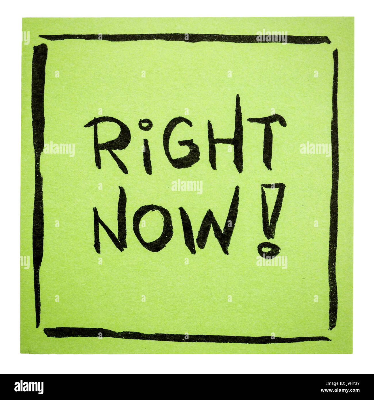 Right now - motivational handwriting on an isolated sticky note Stock ...