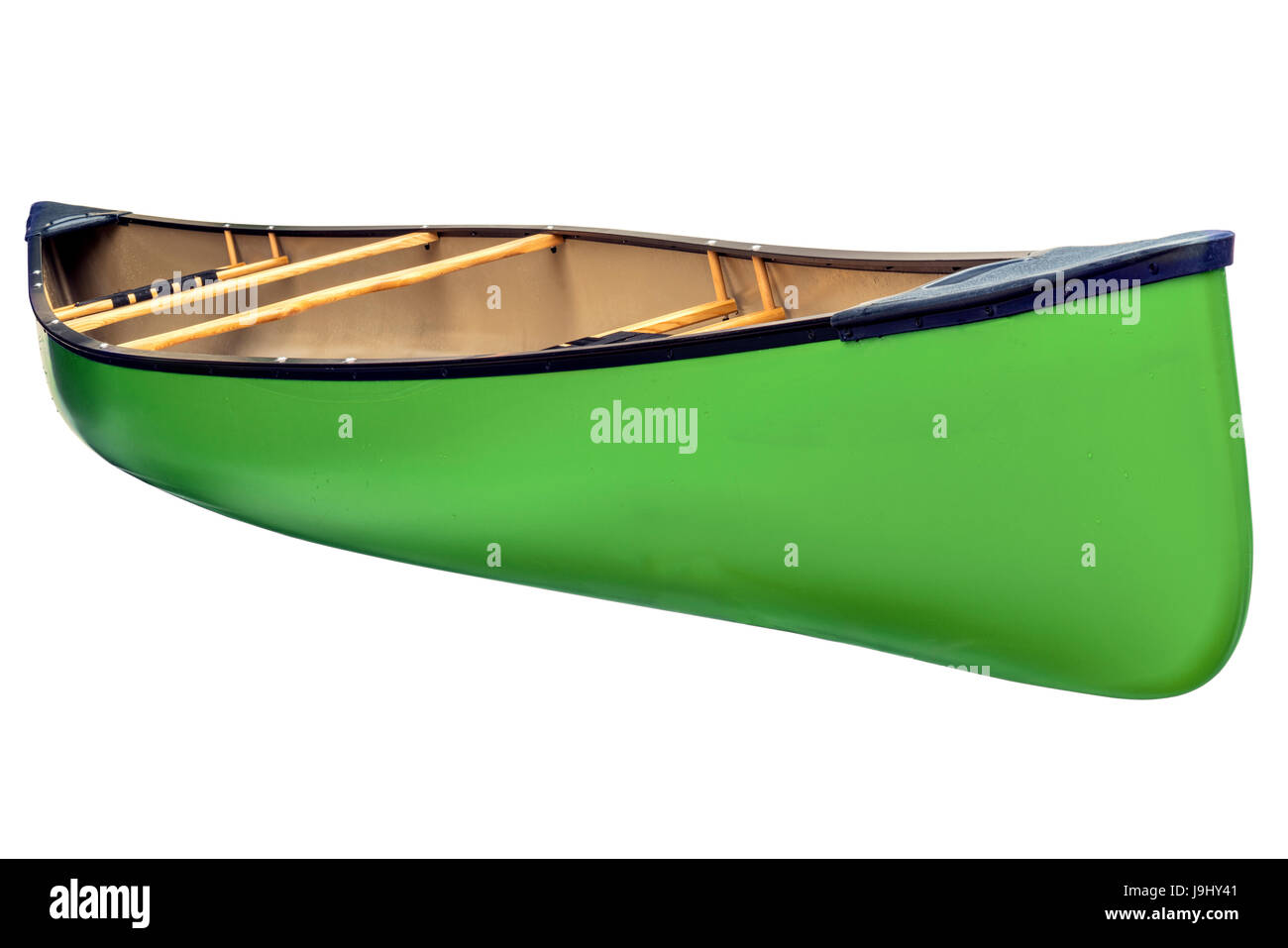 green tandem canoe with wood seats isolated on white with a clipping ...
