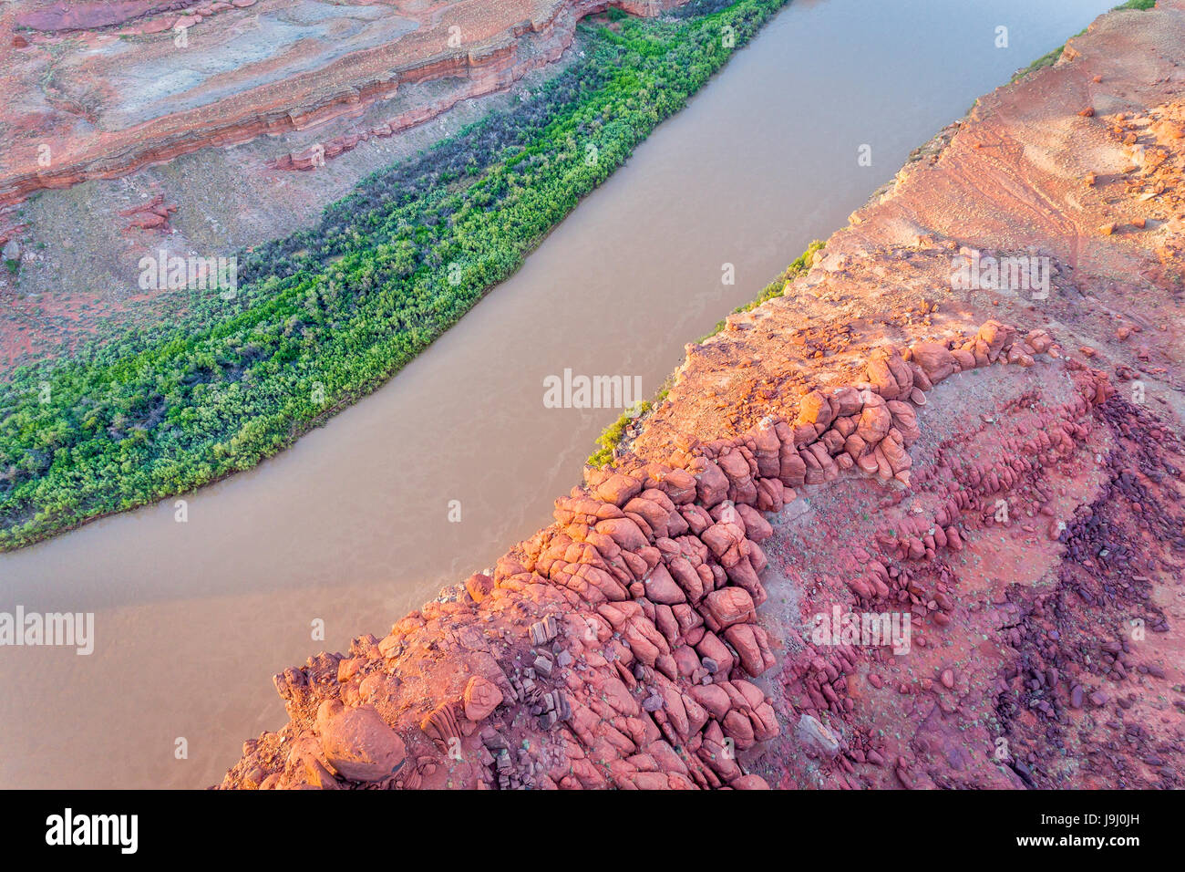 Canyon of Colorado River near Moab, Utah - sunrise aerial view Stock ...