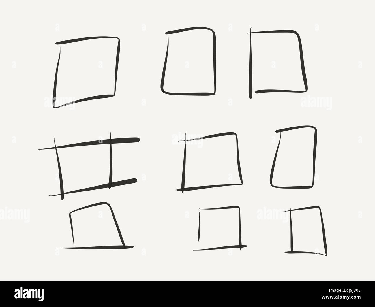 illustration of hand drawn nine square shapes on white background Stock ...