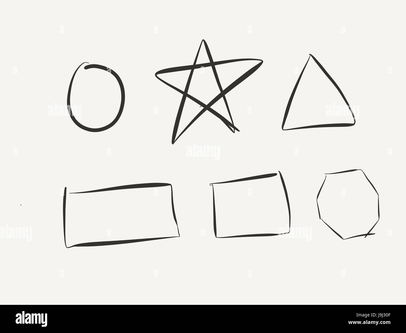 illustration of hand drawn six various geometrical shapes on white ...