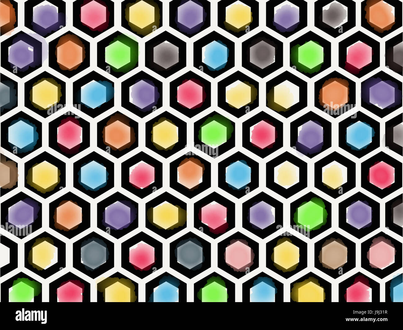 illustration of hand drawn seamless colorful pattern honeycomb design ...