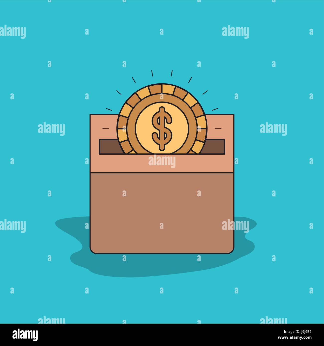 color image background coin with dollar symbol depositing in a carton ...
