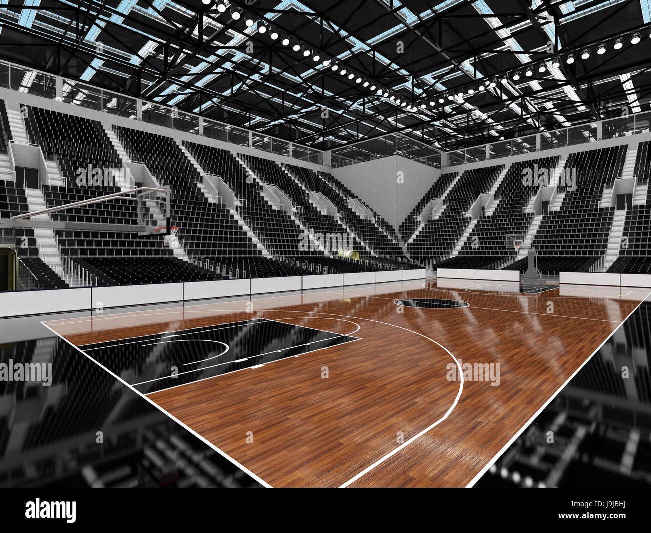 3D render of beautiful sports arena for basketball with floodlights and ...