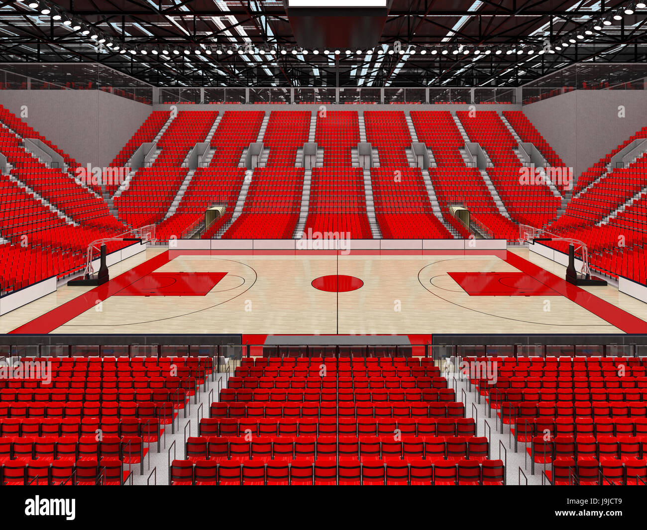 3D render of beautiful sports arena for basketball with floodlights and ...