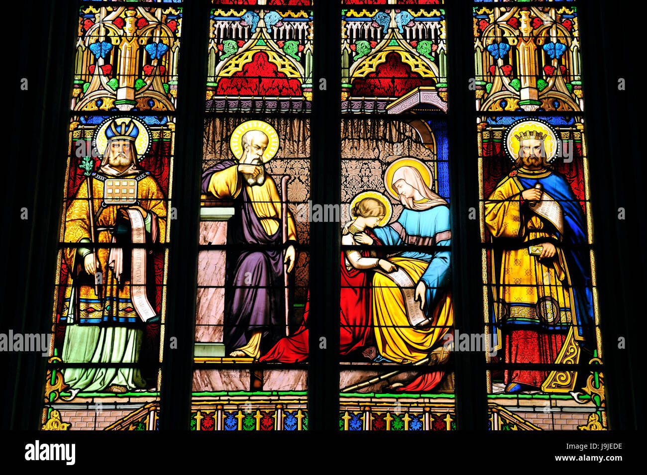 France, Finistere, Quimper, stained glass window in the cathedral Saint ...