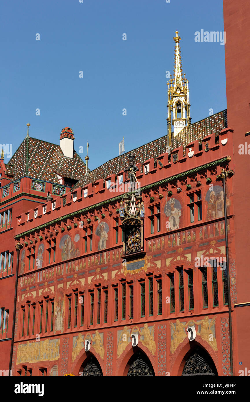 Switzerland, Basel, Marktplatz (Market square), City hall (Rathaus ...