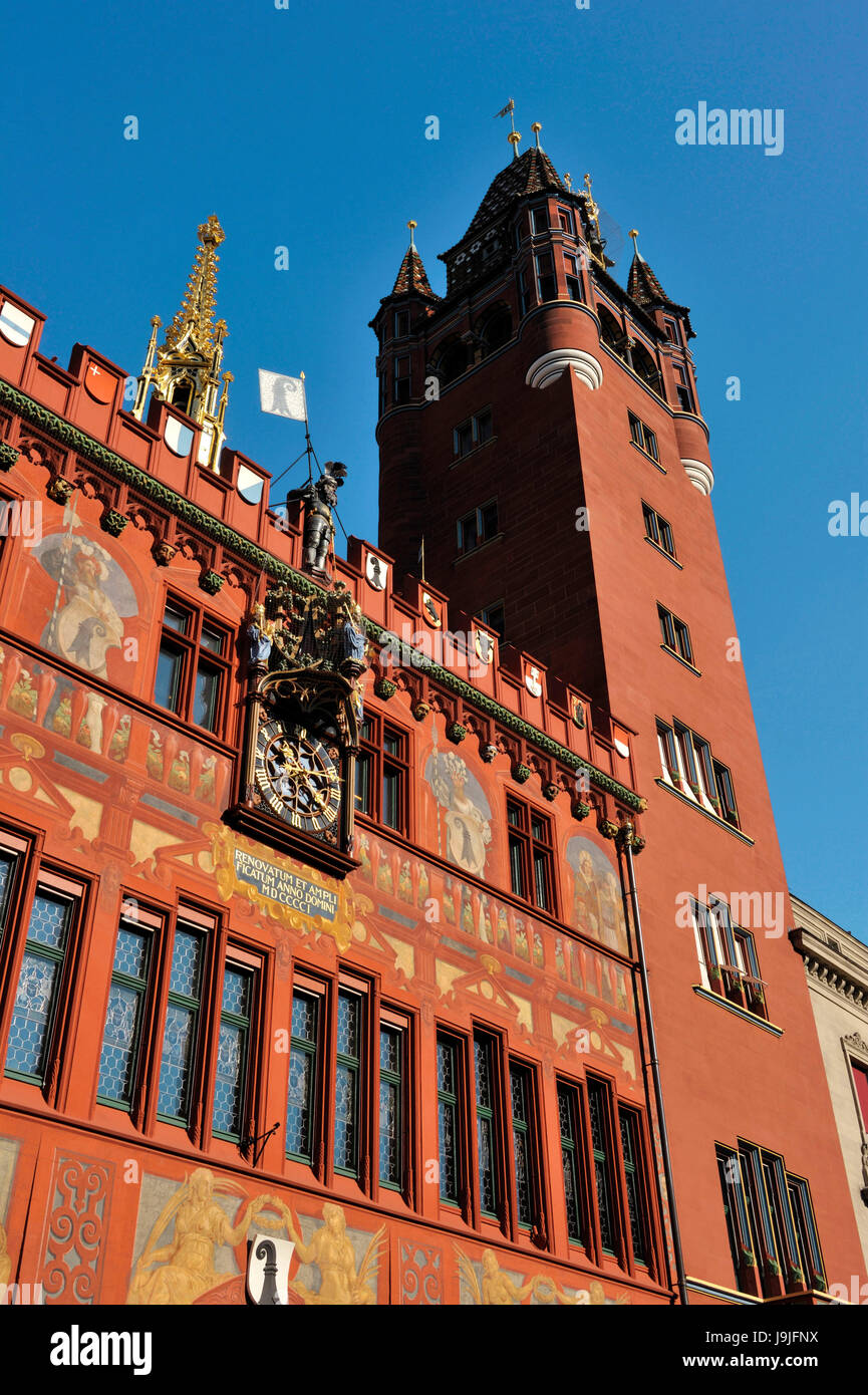 Switzerland, Basel, Marktplatz (Market square), City hall (Rathaus ...